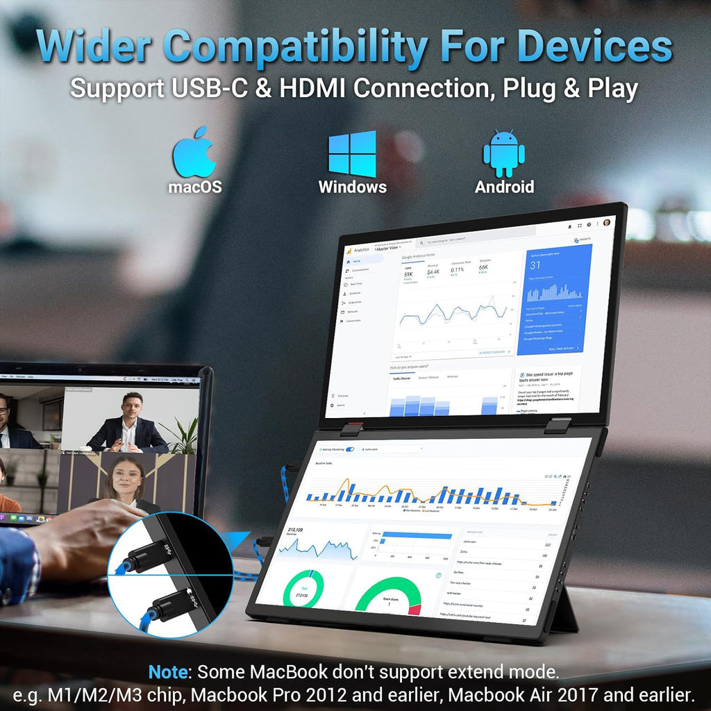 15.6-inch Dual-screen Portable Monitor Stand USB-C for Laptop PC ...